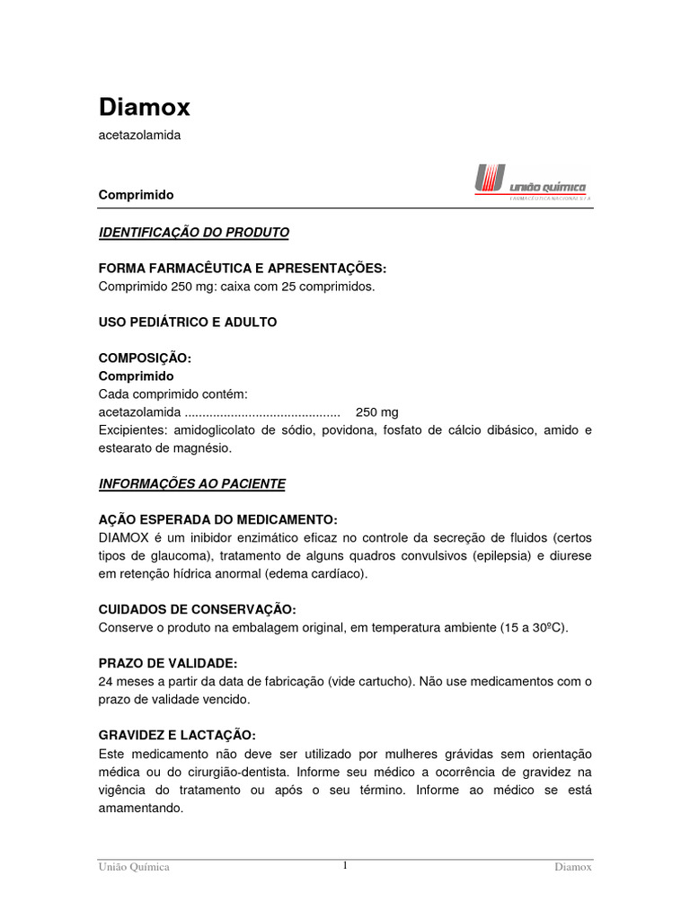 Acetazolamida 250 mg: Indicações e Cuidados | PDF