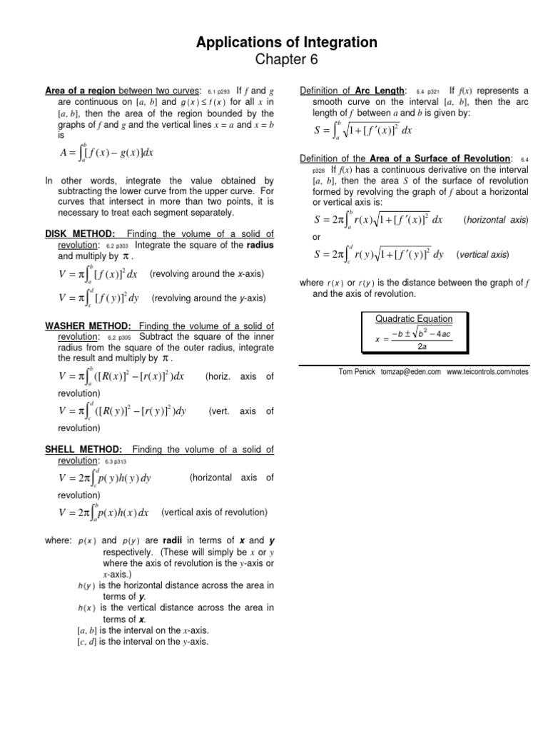 Ch06 ApplicationsOfIntegration | PDF | Area | Integral