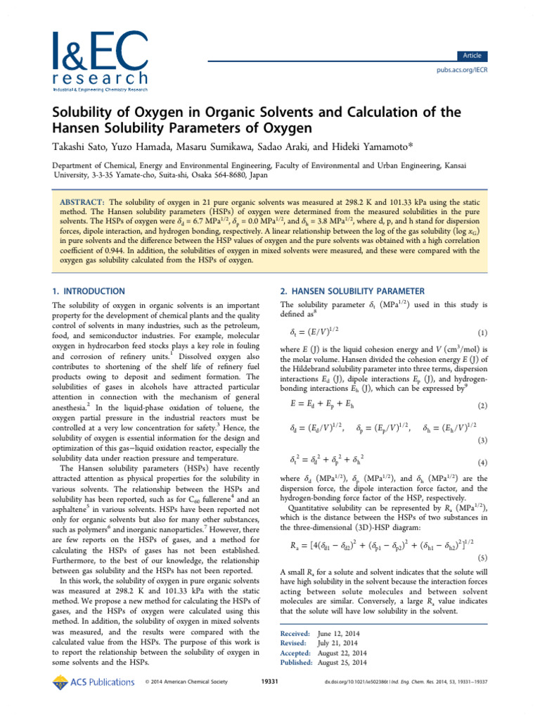 Oxygen Solubility | PDF | Solubility | Solvent