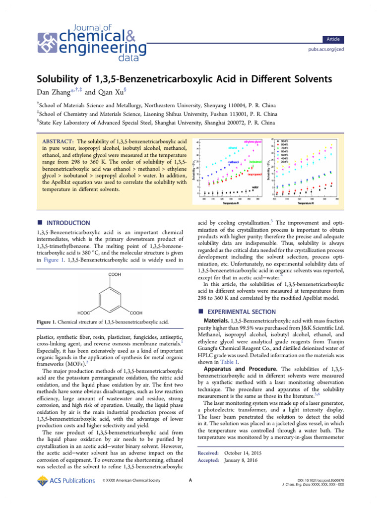 Trimesic Acid Solubility | PDF | Solubility | Ethanol