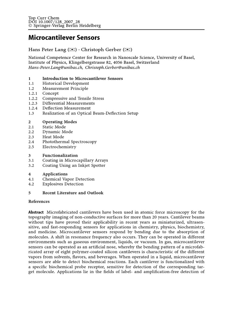 Microcantilever Sensors | PDF | Adsorption | Atomic Force Microscopy