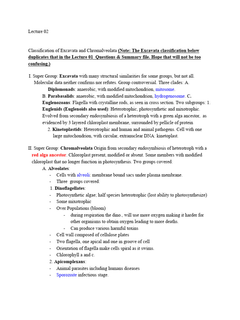 Lecture 02_Questions _ Summary_S2024 | PDF | Fungus | Chloroplast Lecture 02_Questions _ Summary_S2024 | PDF | Fungus | Chloroplast