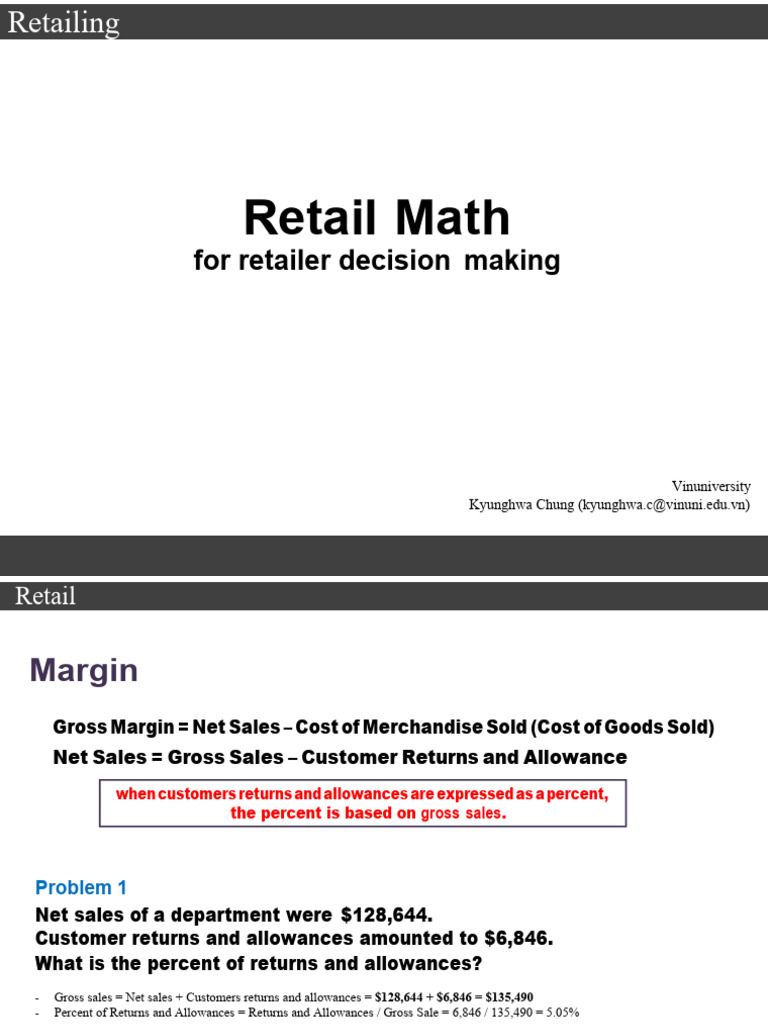 Retail Math for Decision Making | PDF | List Price | Sales