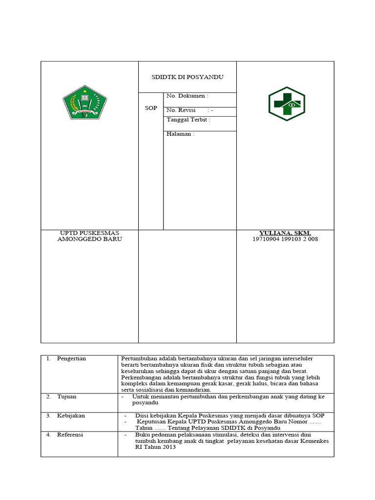 Sop Sdidtk | PDF | Pengembangan Diri | Kesehatan Holistik