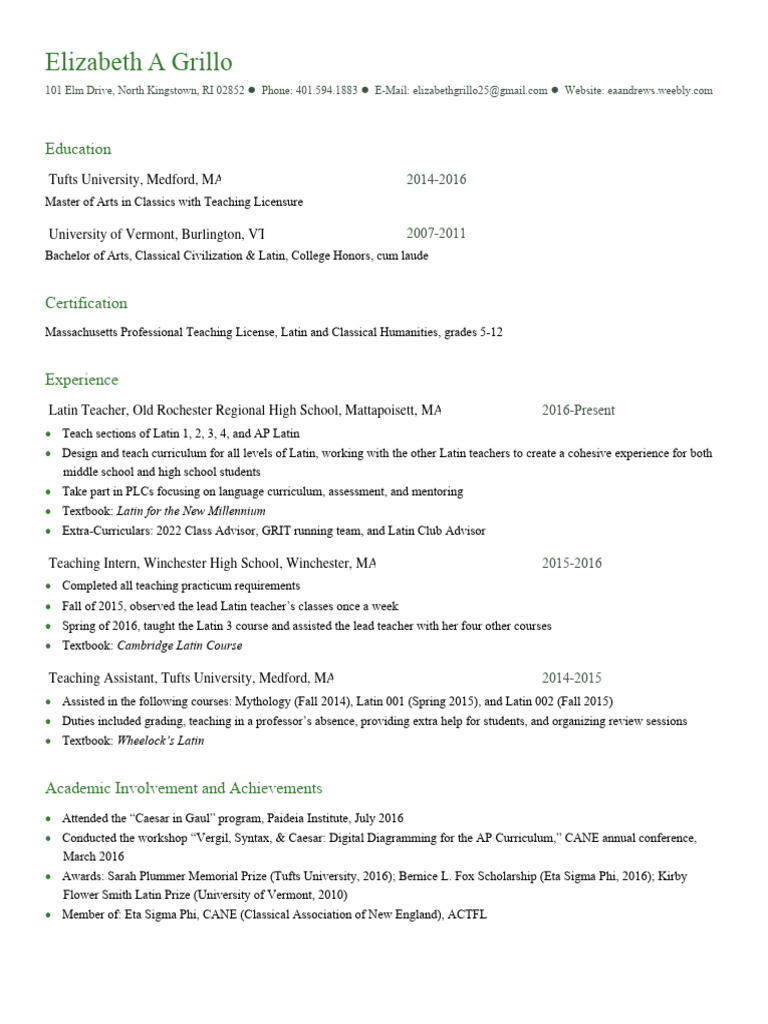 CV - Elizabeth Andrews | PDF | Master Of Arts