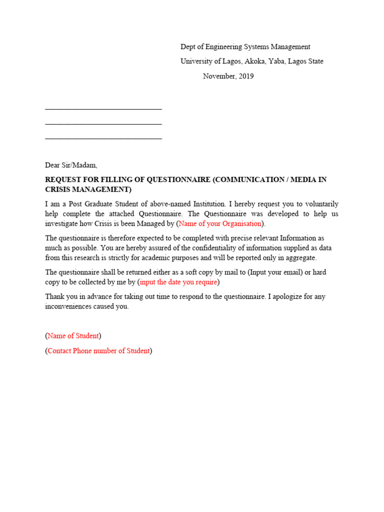 QUESTIONNAIRE | PDF | Crisis Management