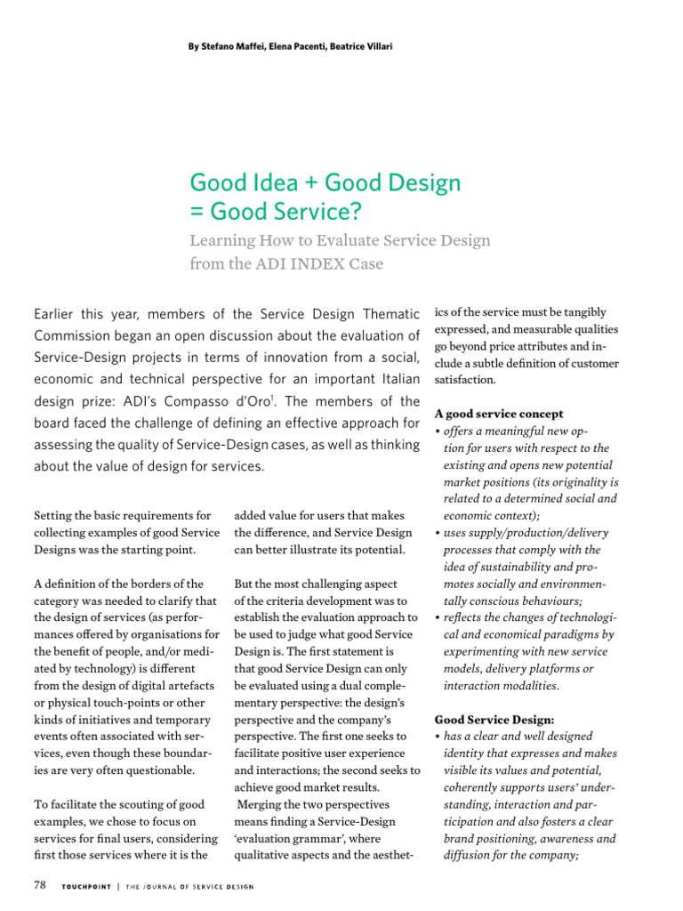 Evaluating Good Service Design Criteria | PDF