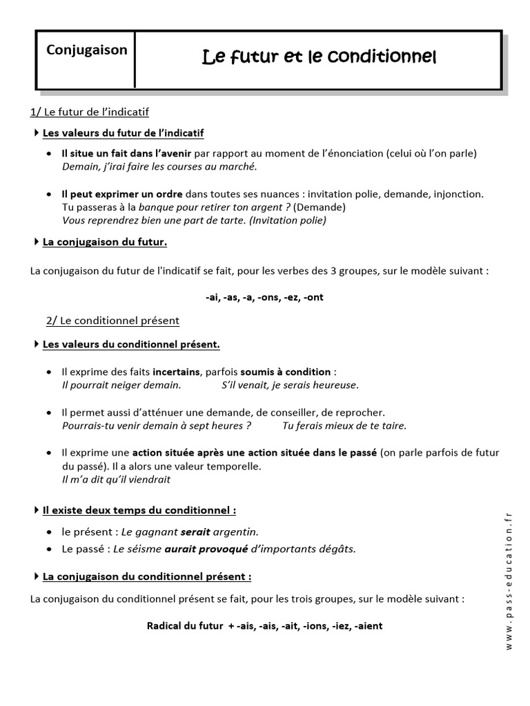 Futur et Conditionnel en Conjugaison | PDF | Arts du langage et discipline
