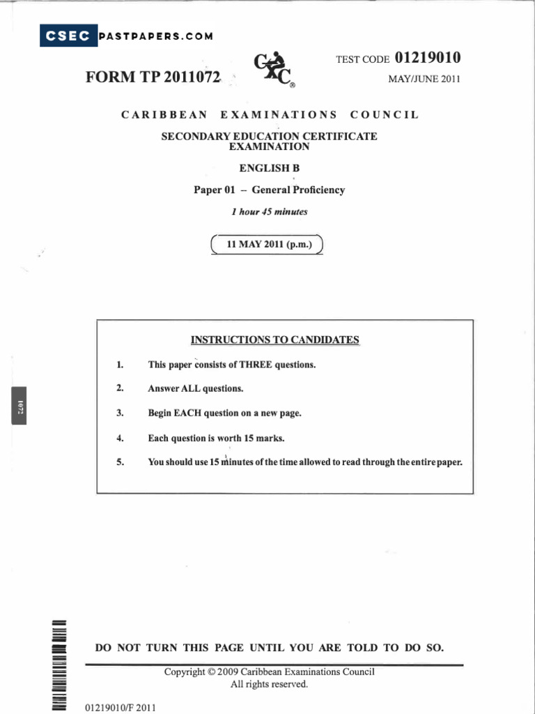 CSEC English B P1 2011 | PDF
