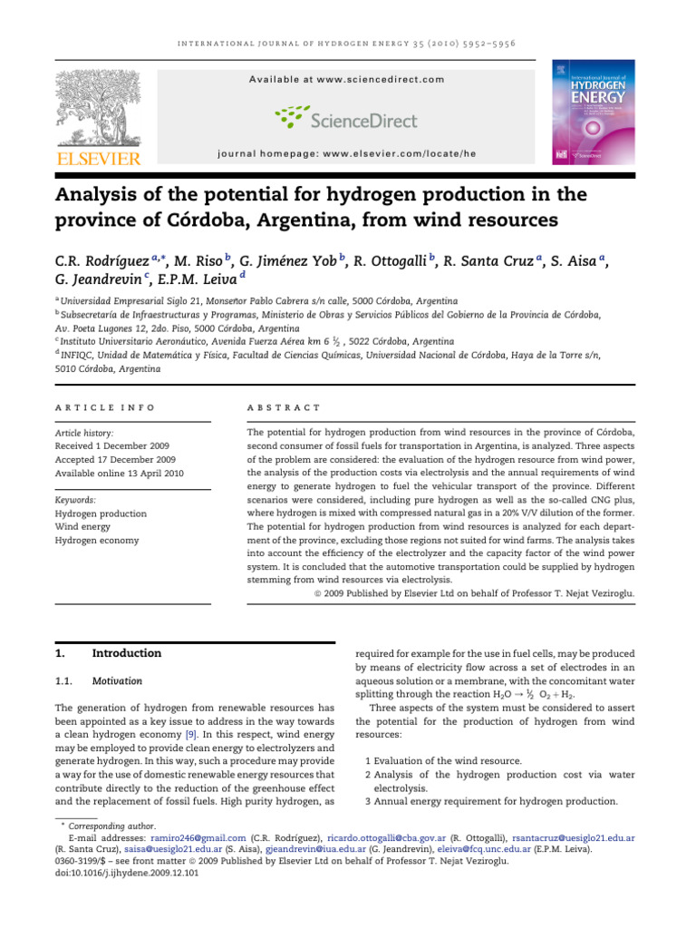 Analysis of The Potential For Hydrogen Production in The | PDF ...