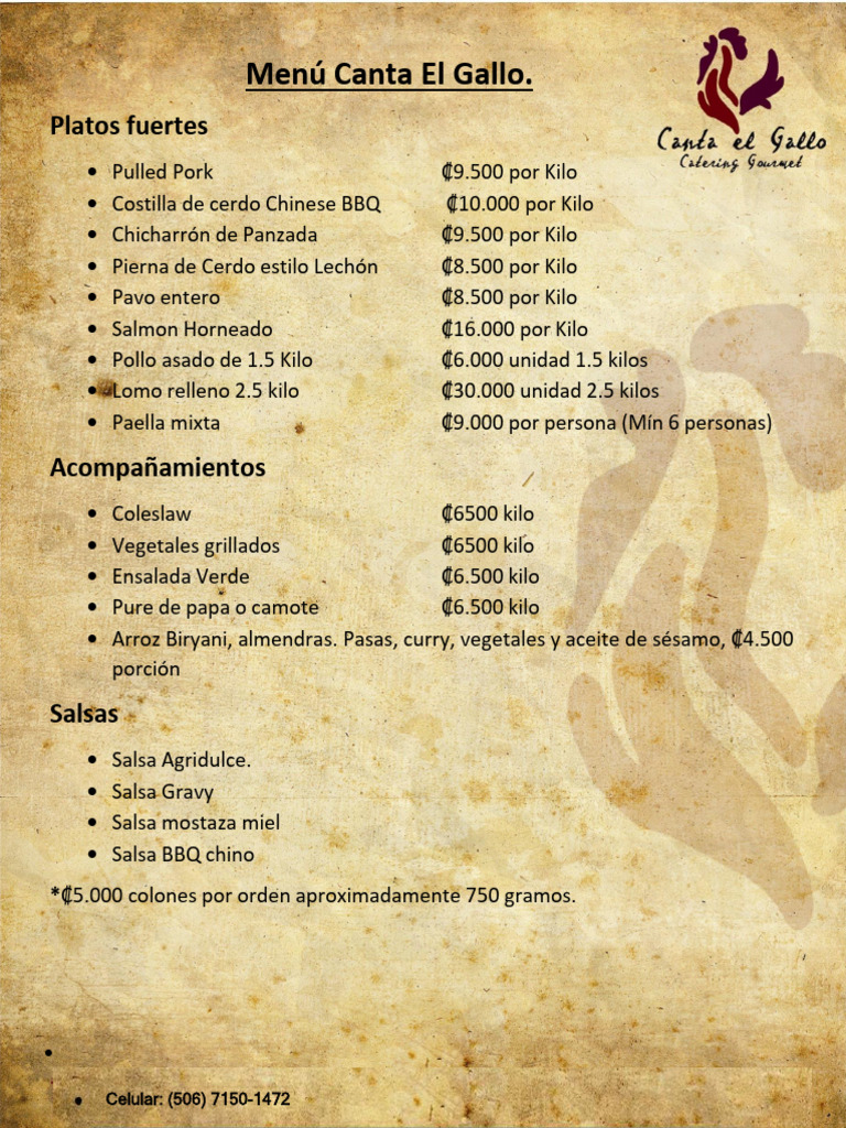 Menu Canta El Gallo | PDF