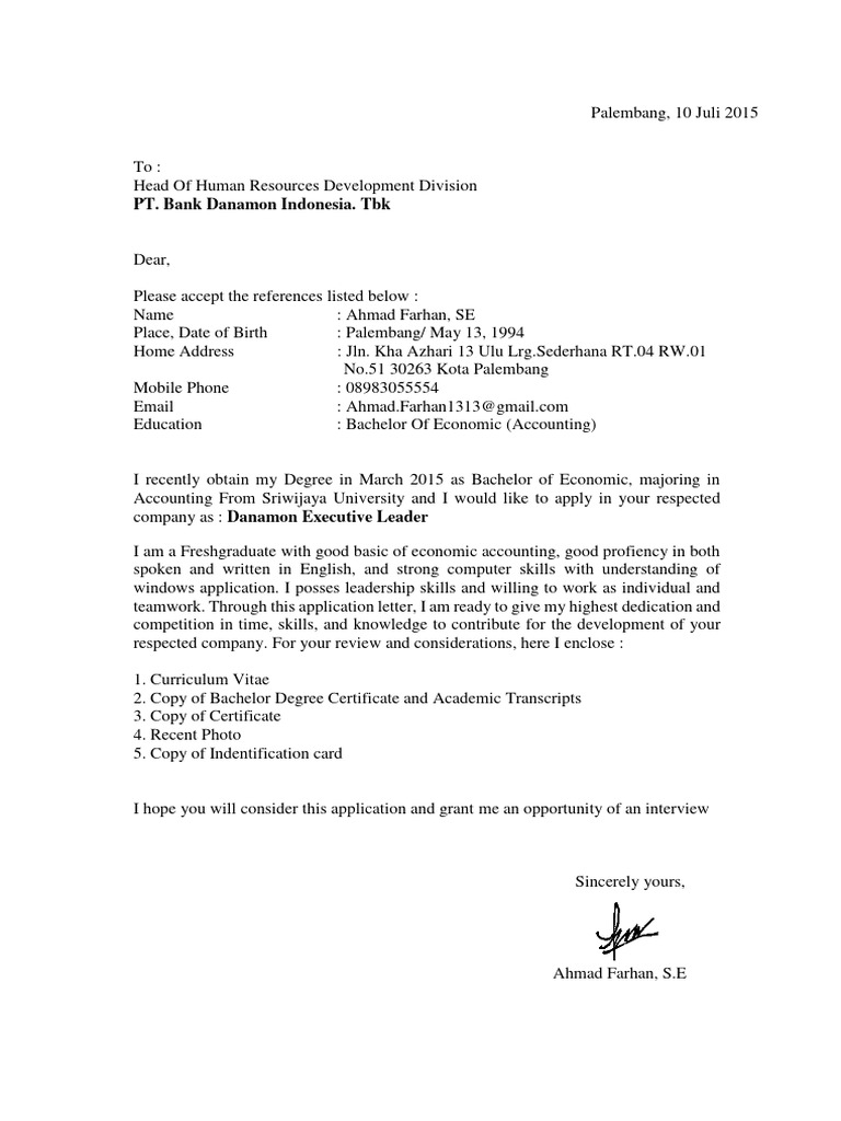 Berkas Lamaran Ahmad Farhan | PDF