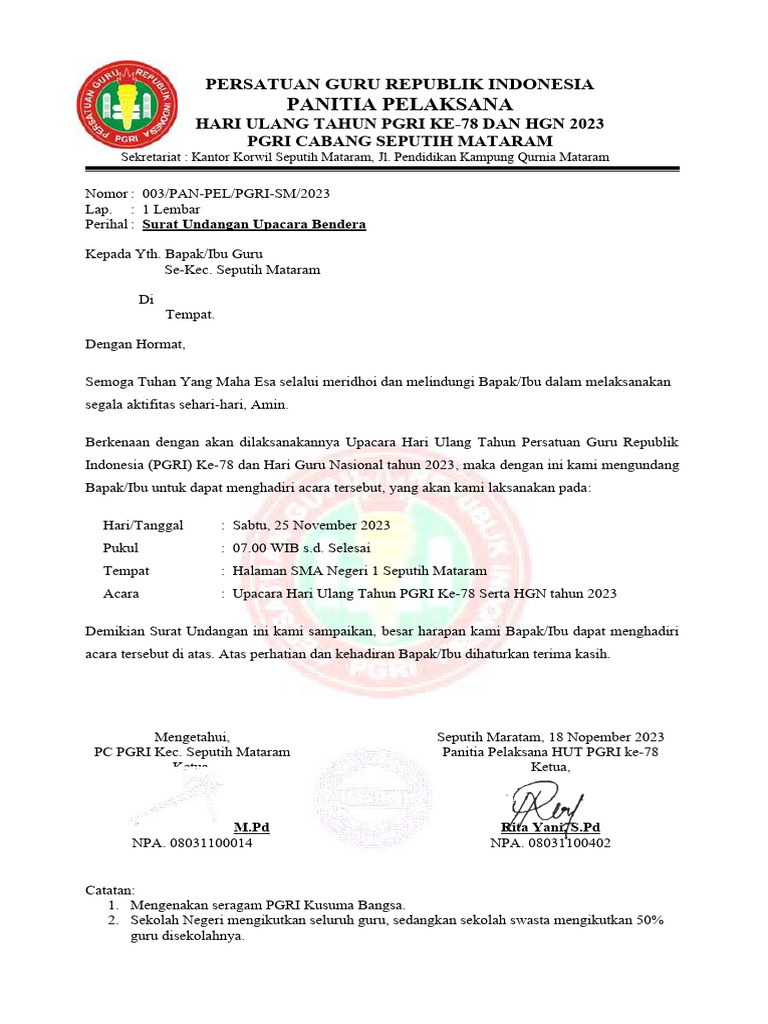 Surat Undangan Upacara | PDF