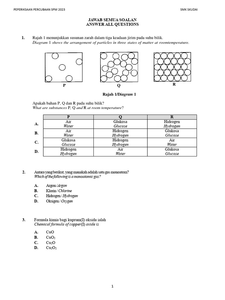 K1 Kimia Trial SMK Skudai 2023 | PDF