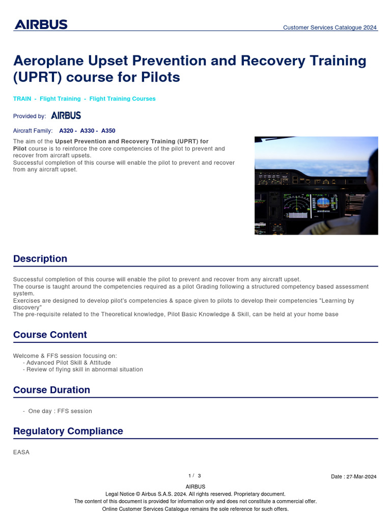 Aeroplane Upset Prevention and Recovery Training (UPRT) Course For ...