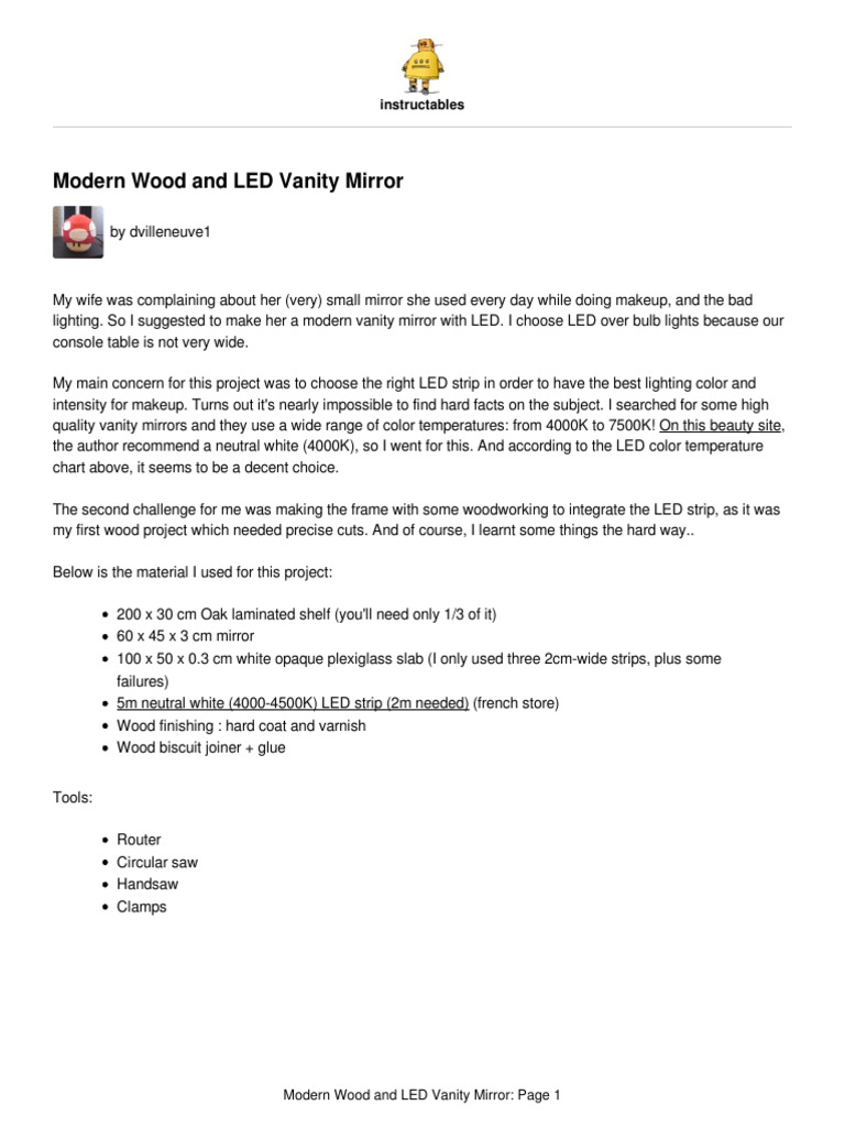 Modern Wood and LED Vanity Mirror | PDF | Mirror | Woodworking