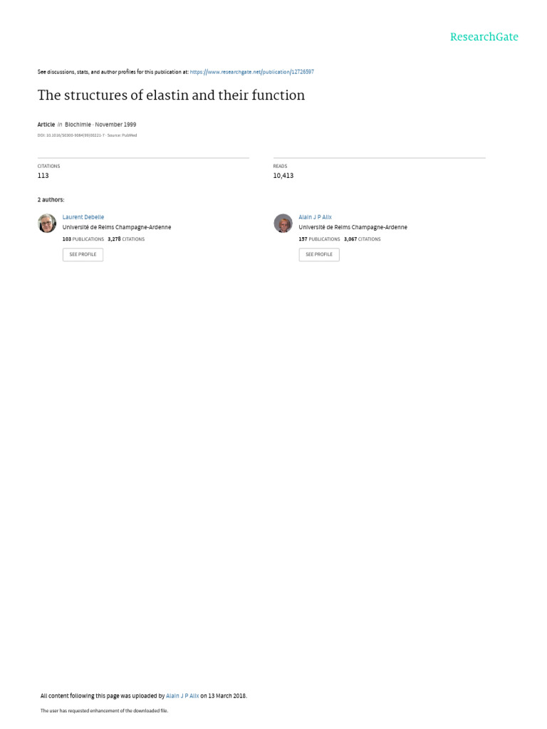 The Structures of Elastin and Their Function: Biochimie November 1999 ...