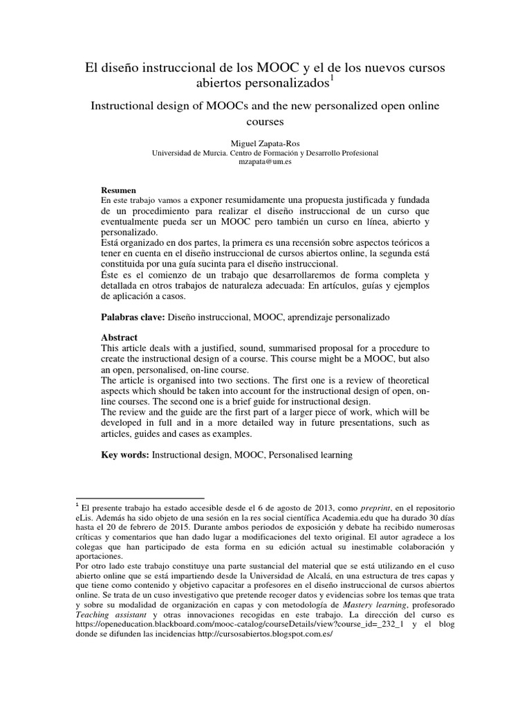 Diseño Instruccional de MOOCs Personalizados | PDF | Curso abierto ...