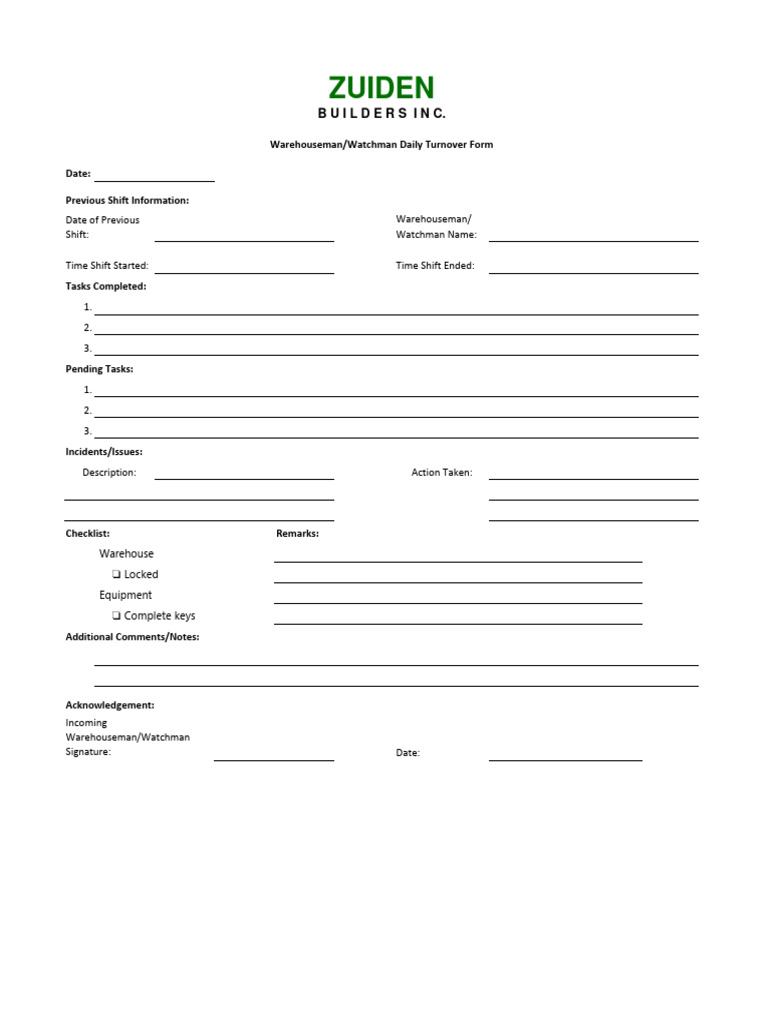 Watchman Turnover Form | PDF