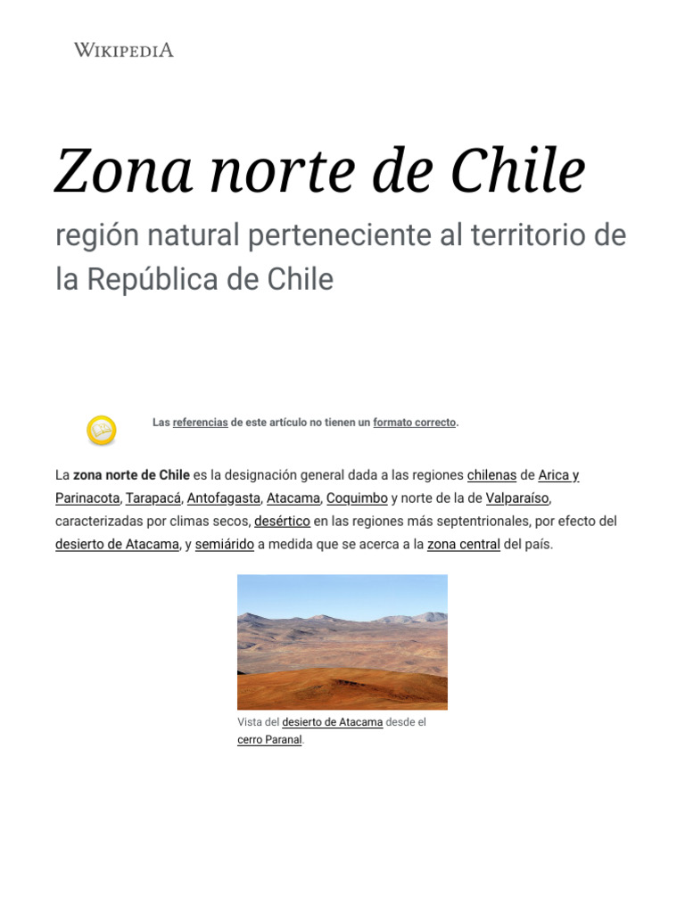 Zona Norte de Chile - Wikipedia, La Enciclopedia Libre | PDF | Chile ...
