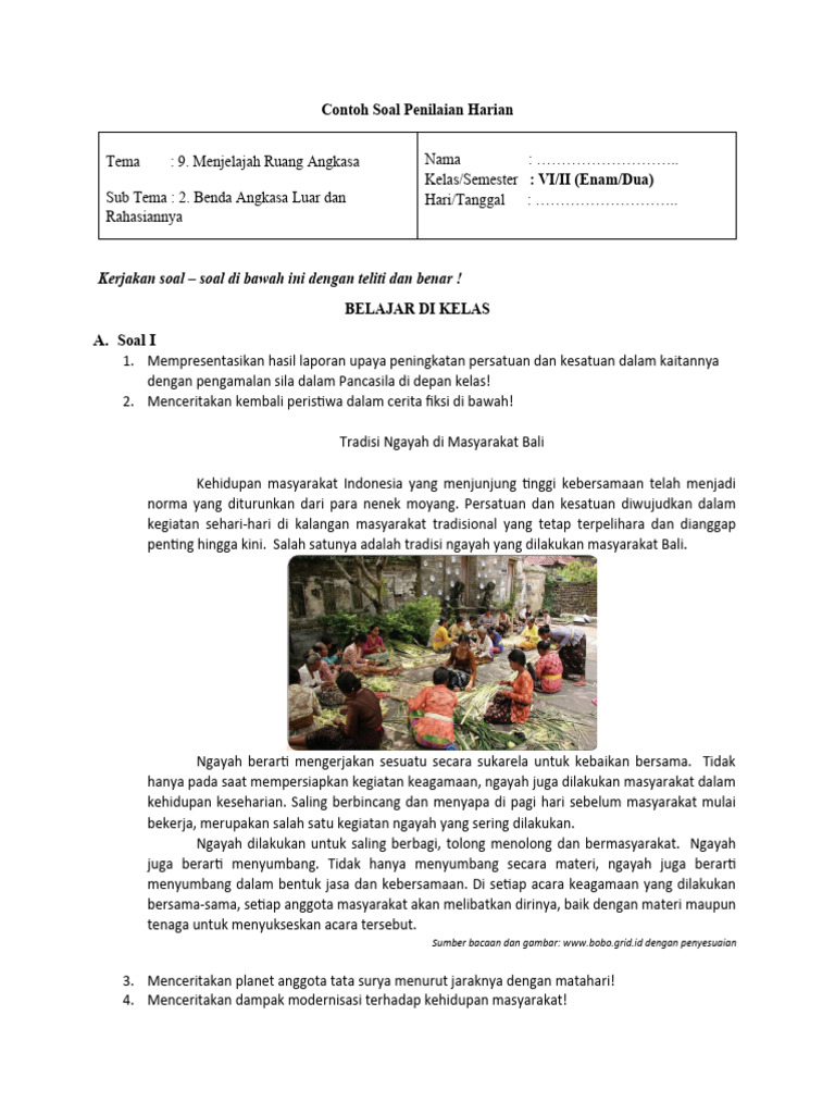 Soal Ki4 Kelas 6B Tema 9 Sub 2 | PDF