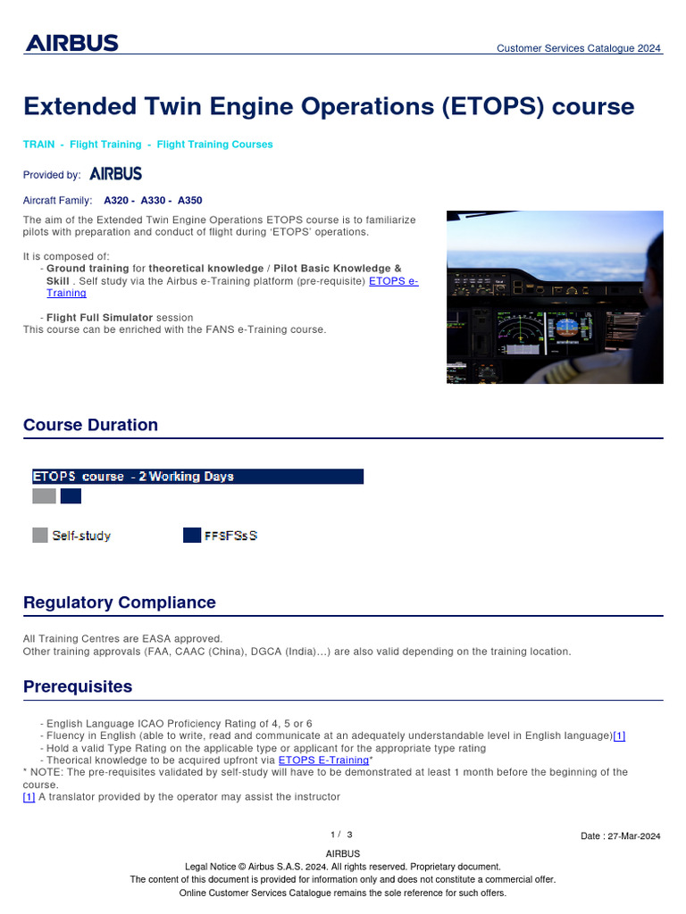 Extended Twin Engine Operations (ETOPS) Course - 27032024 | PDF ...