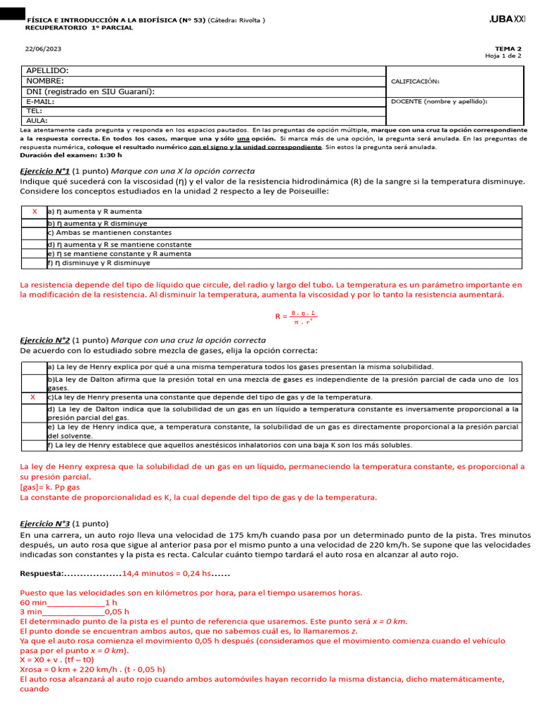 1° Parcial Recuperatorio Tema 2 Clave | PDF | Gases | Solubilidad