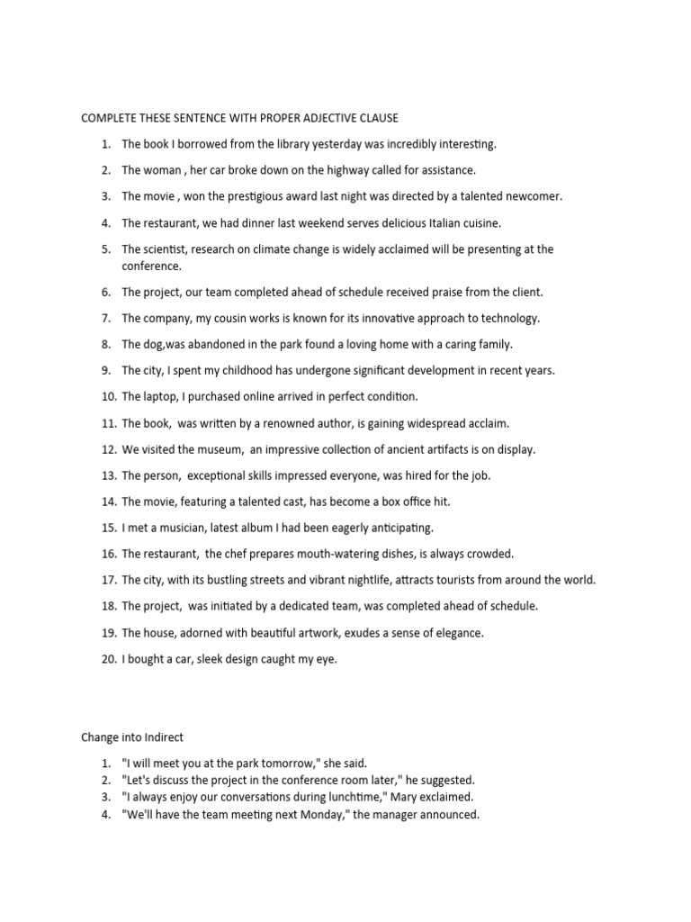 Complete These Sentence With Proper Adjective Clause | PDF