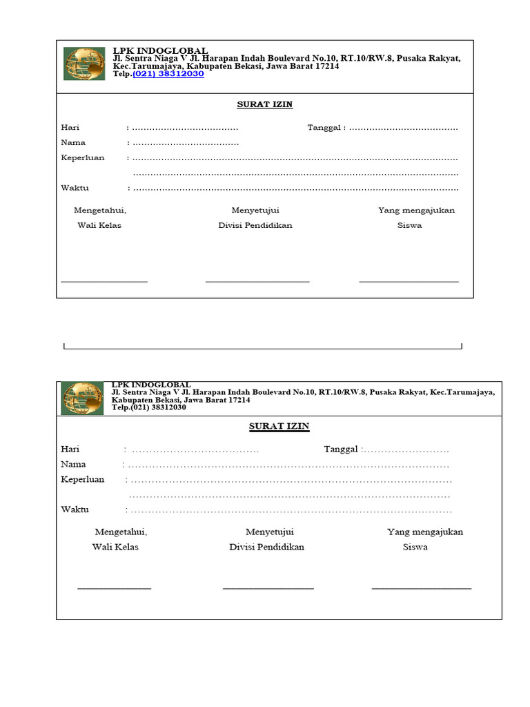 Form Izin Siswa | PDF