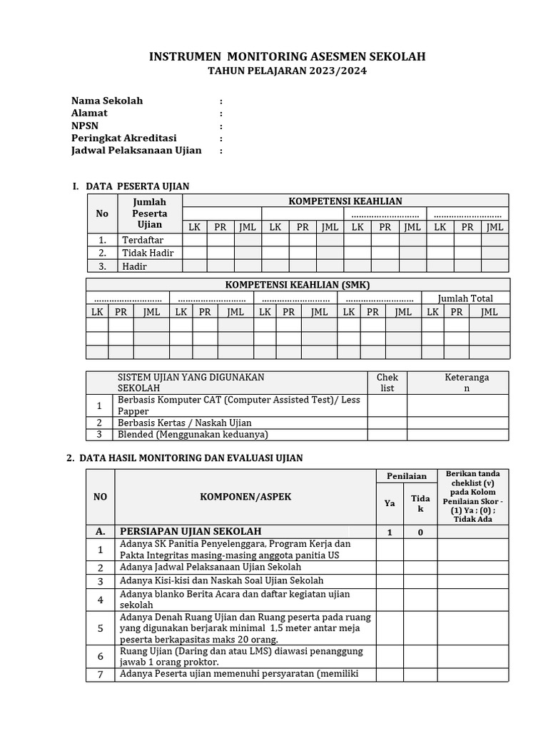 Instrumen Monitoring Asesmen Sekolah | PDF