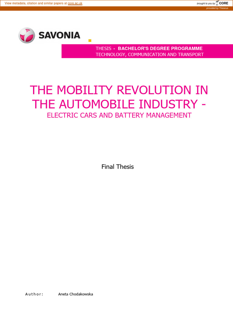 The Mobility Revolution in The Automobile Industry - : Electric Cars ...