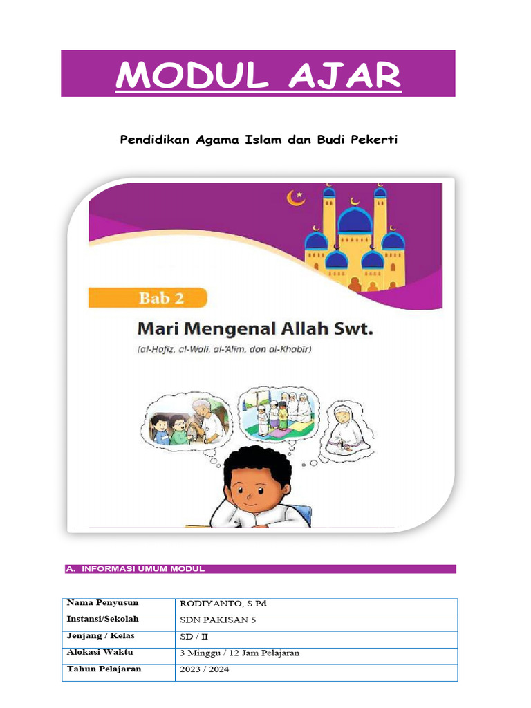 Modul Ajar PAI-BP - Mari Mengenal Allah Swt - Fase A | PDF