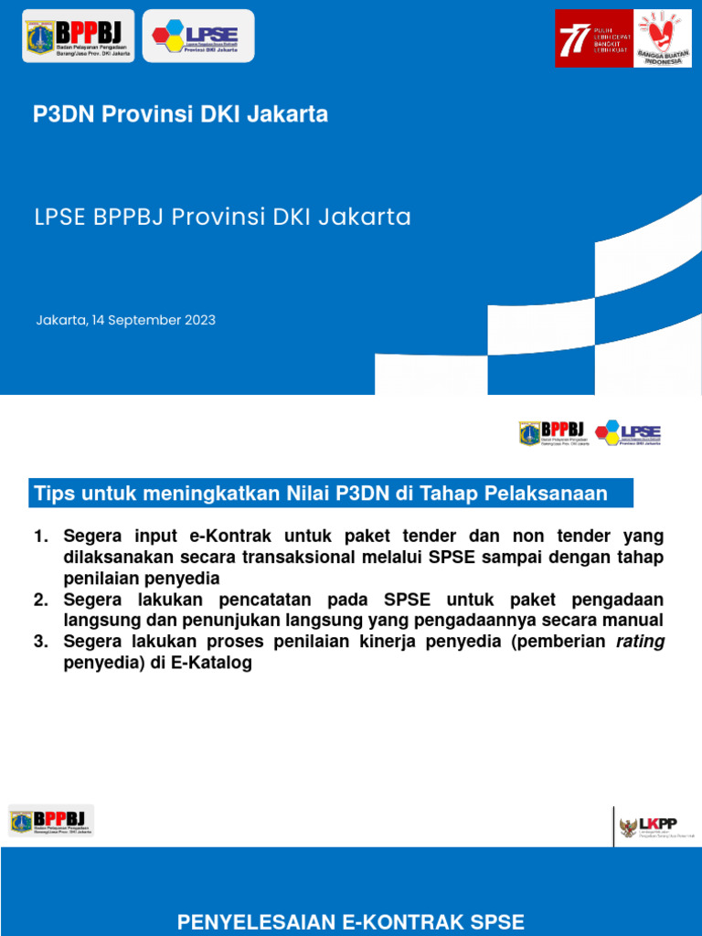 Cara Meningkatkan Capaian Realisasi Pelaksanaan PDN - LPSE BPPBJ Provinsi DKI Jakarta | PDF