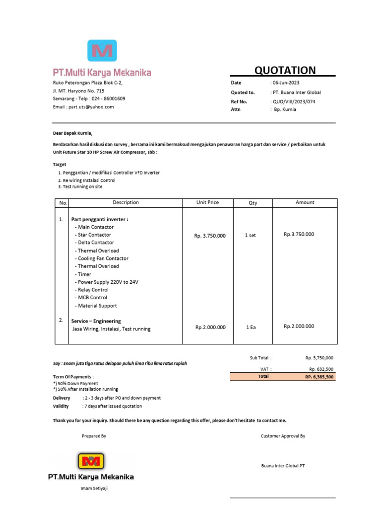 Quotation PT. Buana Global | PDF | Power Engineering | Electrical Components