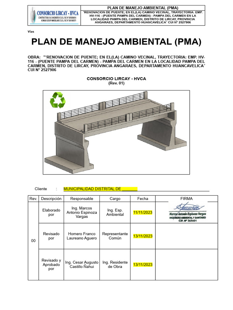 PLAN DE MANEJO AMBIENTAL - PUENTE LIRCAY - Rev01 | PDF | Contaminación | Residuos