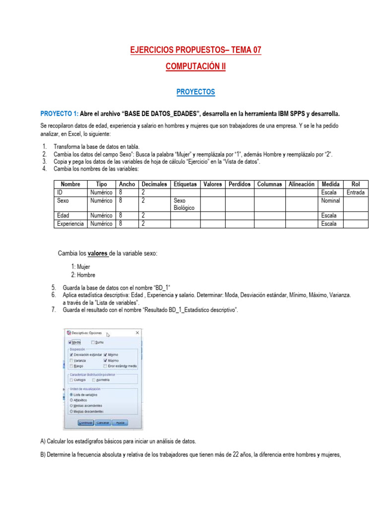 C2 - Re - Ejercicios Propuestos - T07 | PDF | Estadísticas descriptivas | Análisis de los datos
