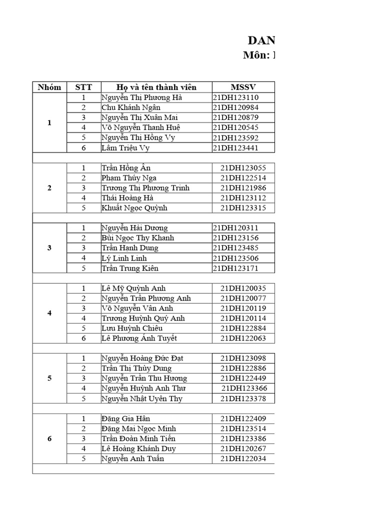 Bản Sao Danh Sach Phan Nhom - Assignment | PDF