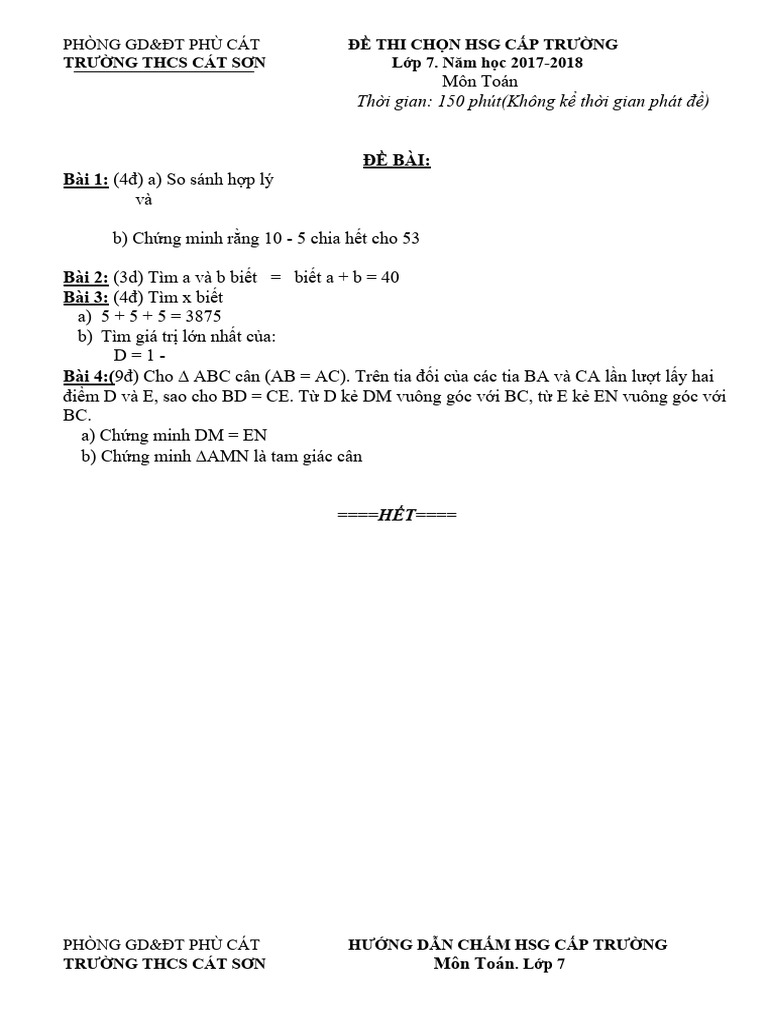 De Thi HSG Cap Truong | PDF