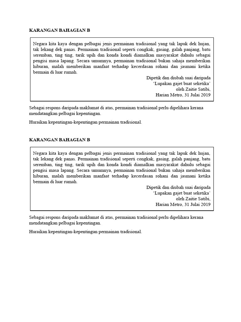 Karangan Bahagian B Permainan Tradisional Pdf