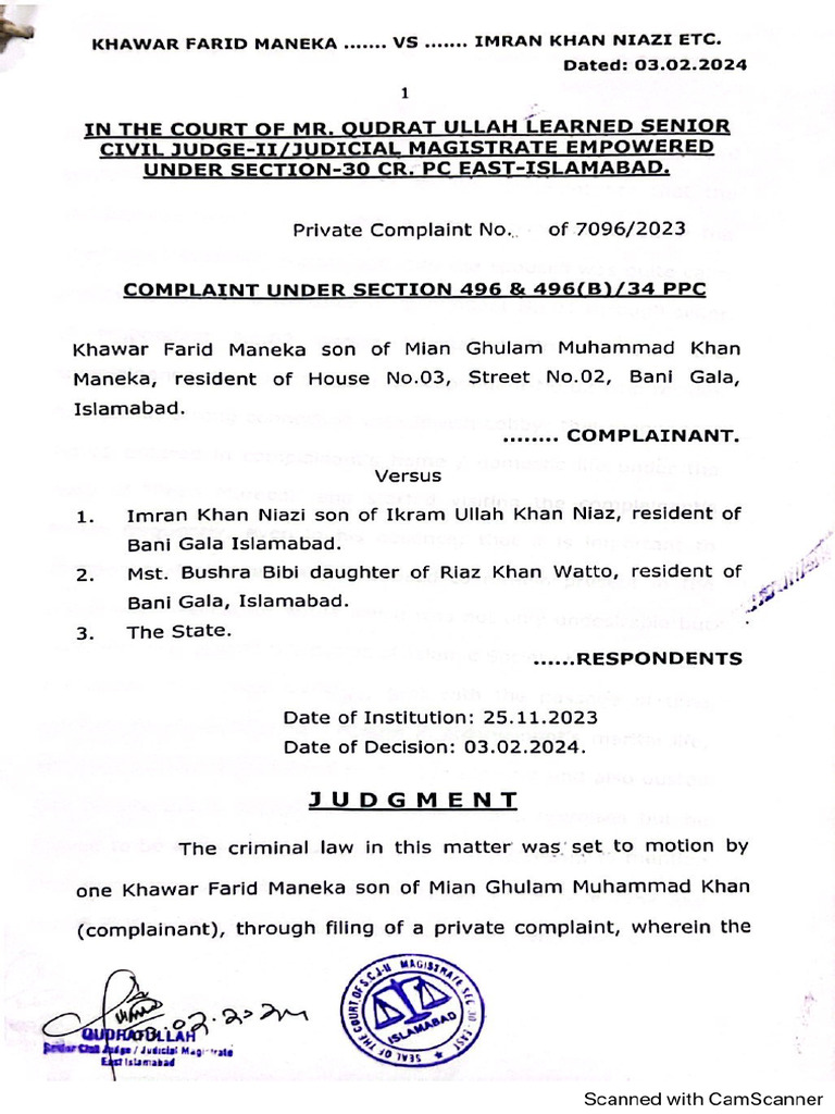 Imran Khan and Bushra Bibi Nikah Case | PDF