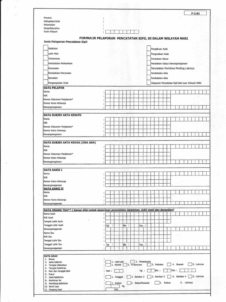Formulir Akta Catatan Sipil f2-01 | PDF