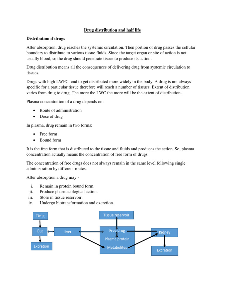 Drug Distribution and Half-Life Explained | PDF | Medical Specialties ...