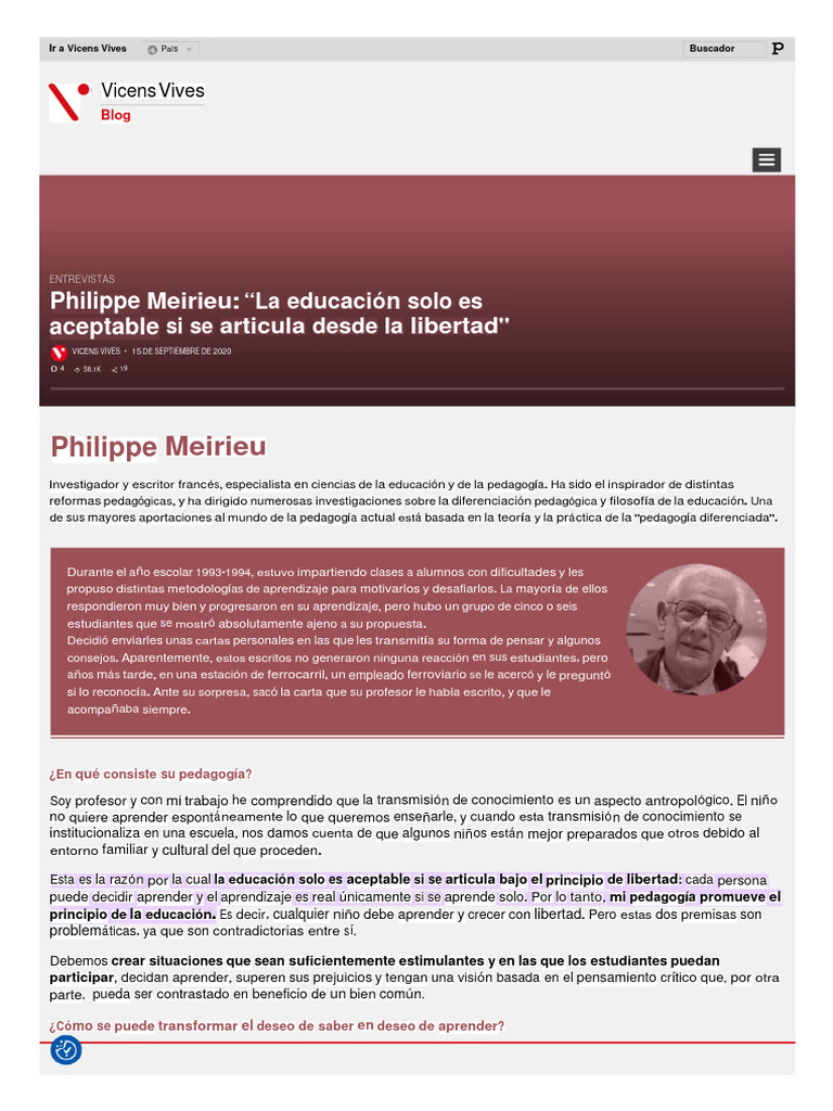 Philippe Meirieu "La Educación Solo Es... " | PDF | Aprendizaje | Pedagogía