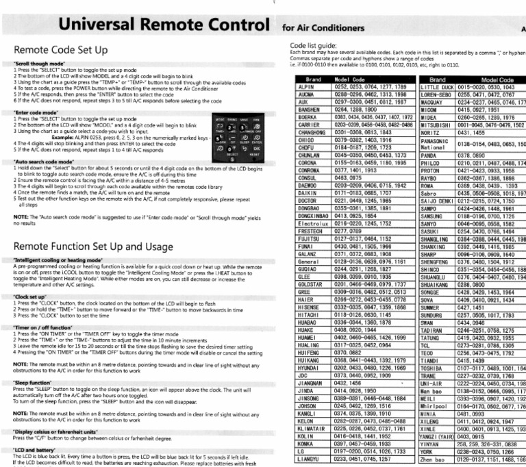 Digitech Universal A-C Remote | PDF