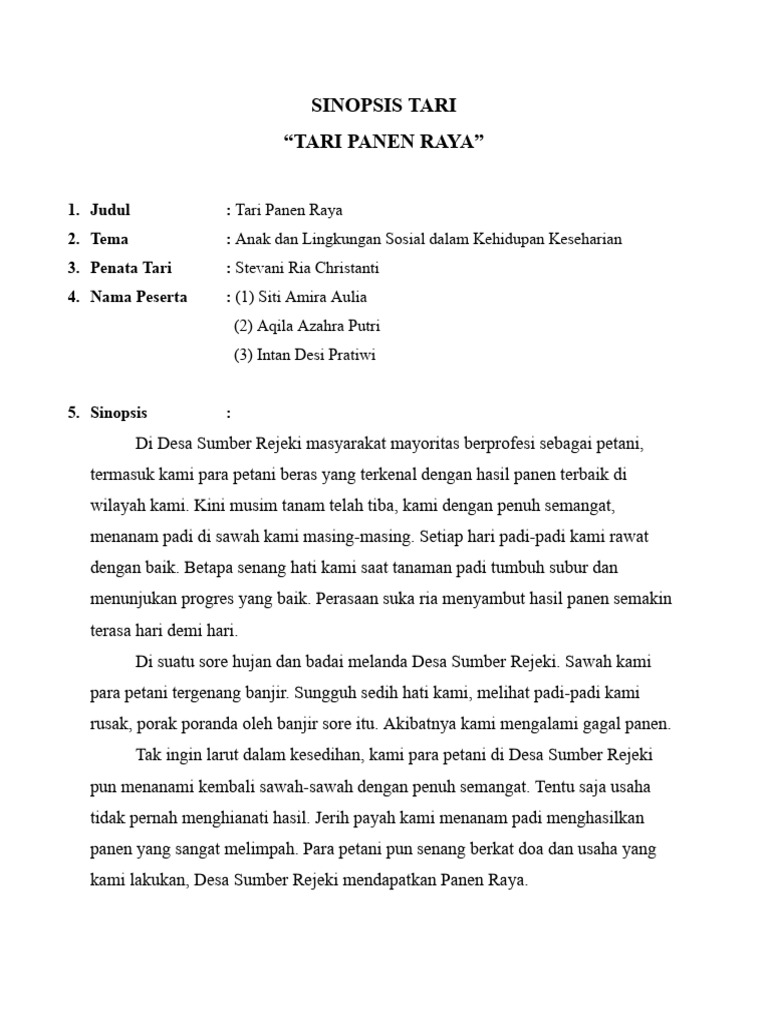 Sinopsis Tari Panen Raya | PDF | Seni