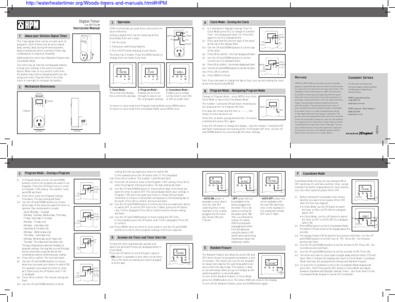 HPM D817SLIM-Digital-Timer Instruction-Sheet | PDF | Timer