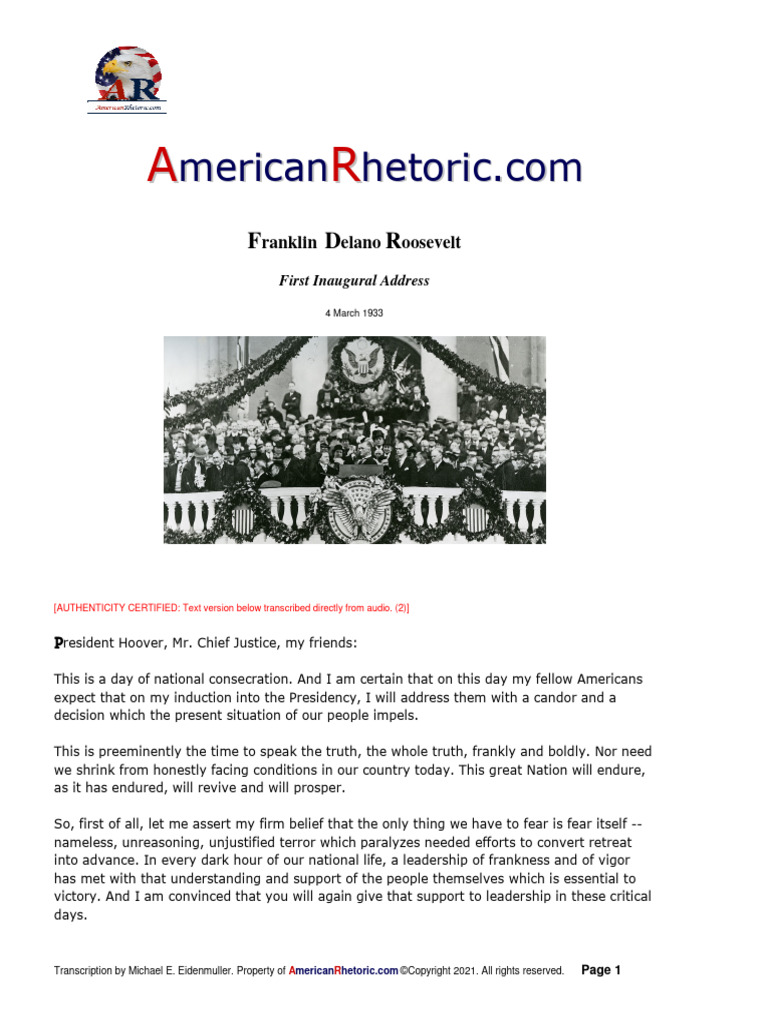 FDR - First Inaugural Address | PDF