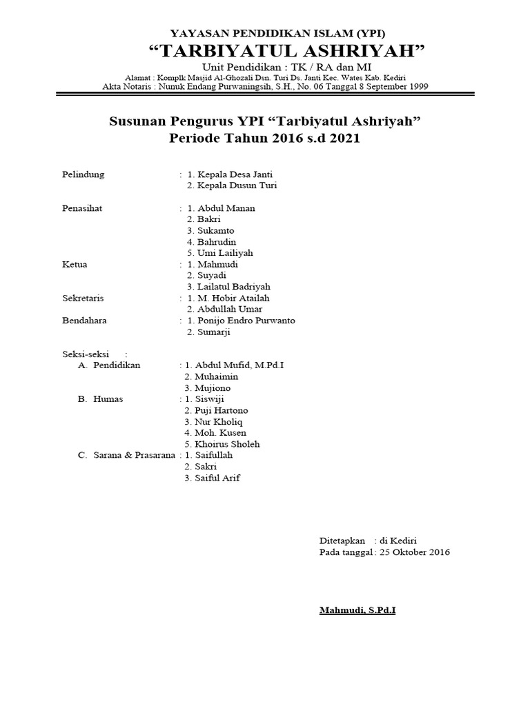 Susunan Pengurus Yayasan | PDF