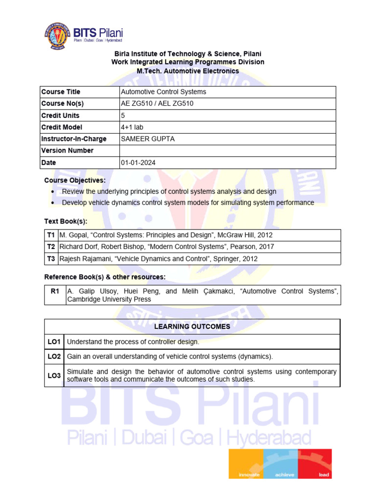 M.Tech Automotive Control Systems | PDF | Simulation | Engineering
