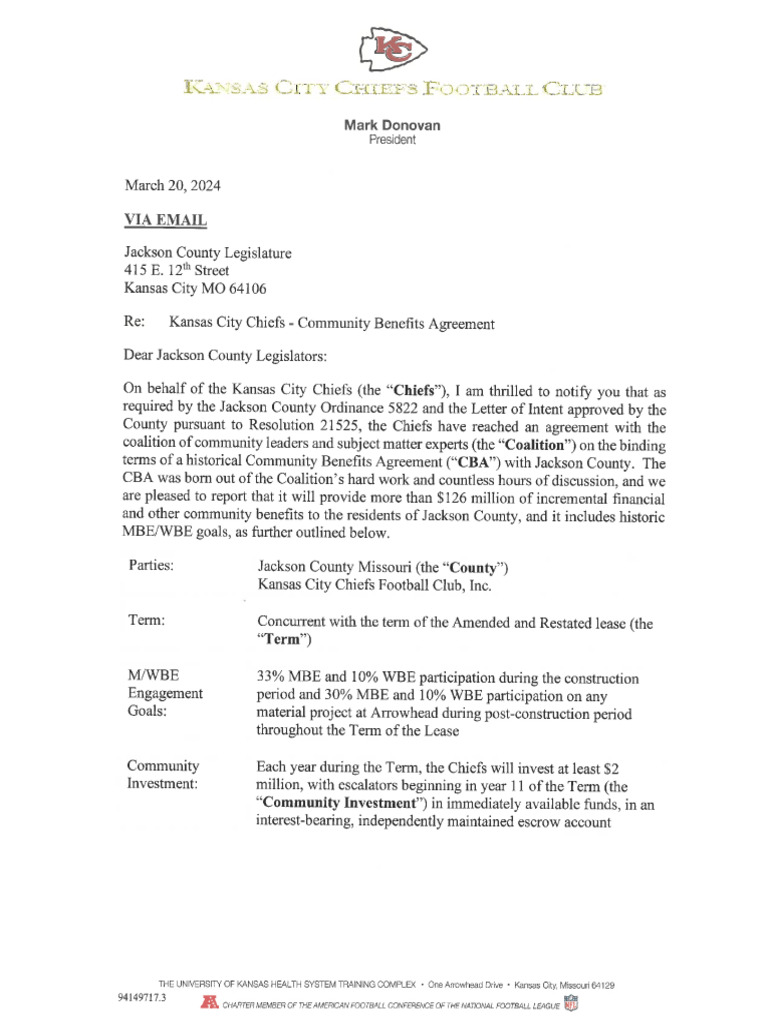 Chiefs Jackson County CBA Cover Letter | PDF